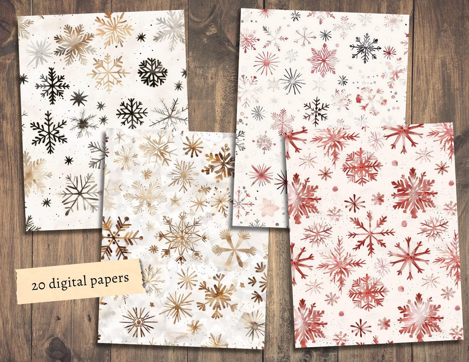 Snowflakes Digital Papers, Winter Snow Scrapbook Kit, Christmas ...