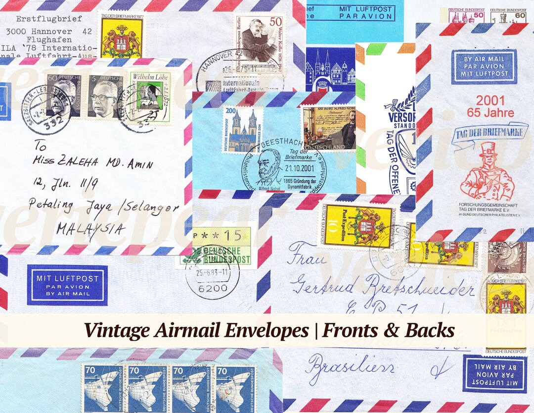 Vintage Airmail Envelopes Digikit | 16x | Printable Air Mail | Luftpost ...