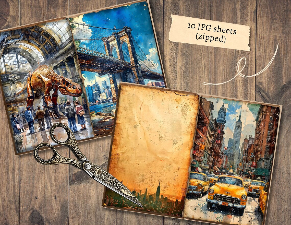 New York City Junk Journal Pages, Digital Scrapbook Paper, America ...