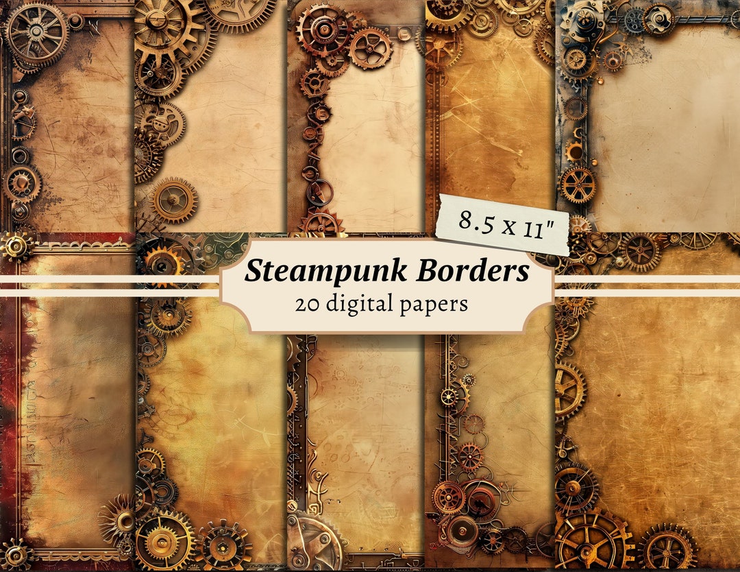 Steampunk Borders Digital Papers, Scrapbook Kit, Industrial Printable ...
