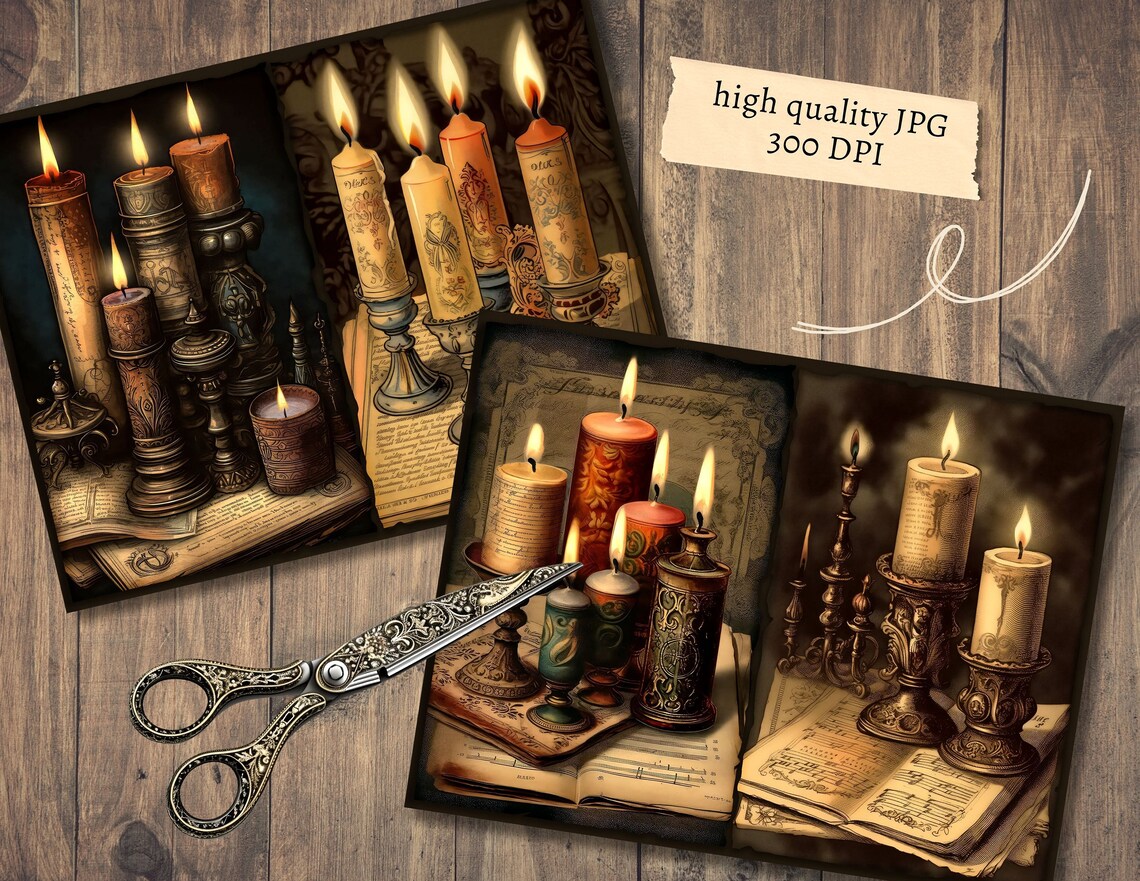 Mystic Candles Junk Journal Pages, Digital Scrapbook Paper Kit, Goth ...
