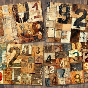 Grunge Number Backgrounds, Textured Junk Journal Pages, Digital ...