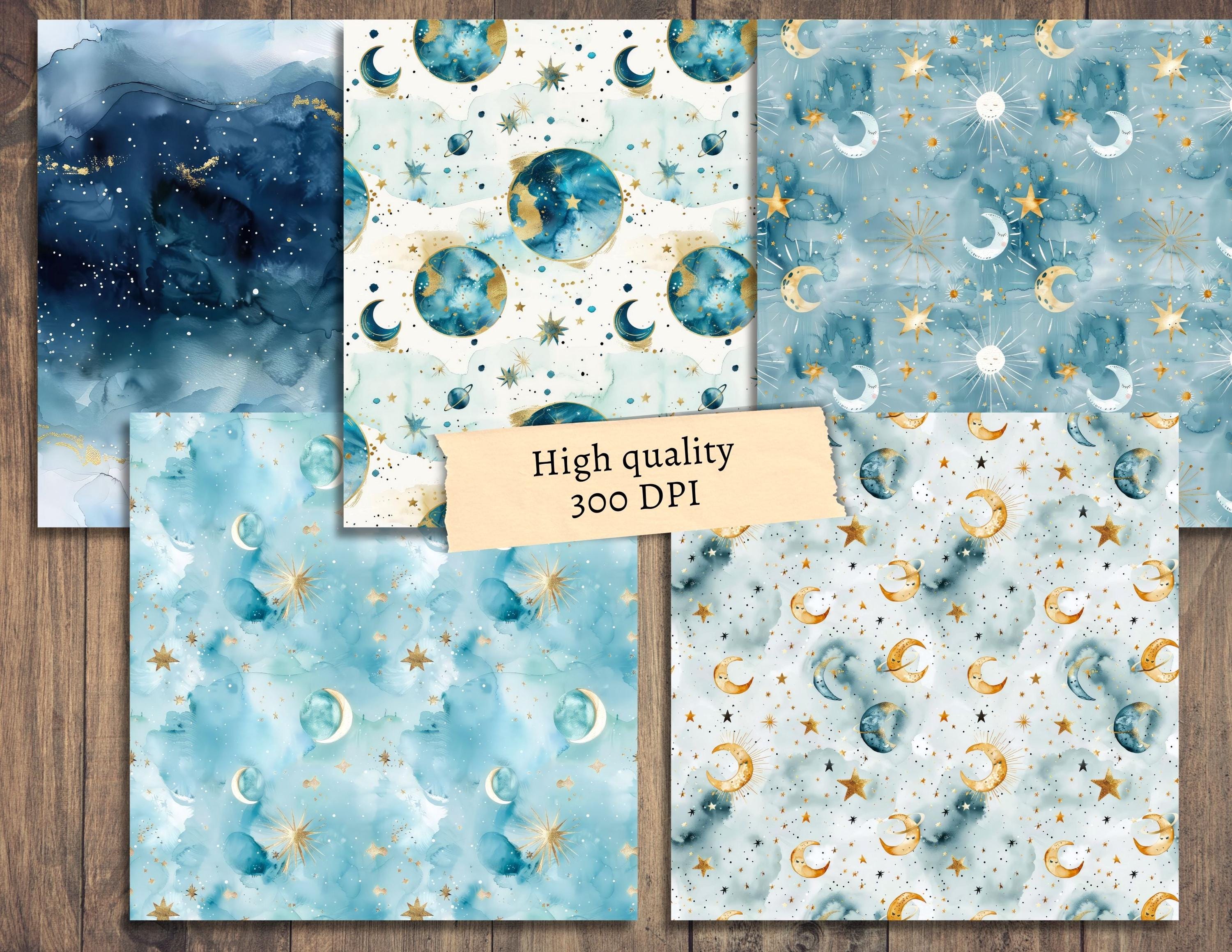 Starry Sky Seamless Digital Papers, Cute Celestial Scrapbook Background ...