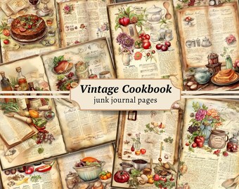 Vintage Cookbook Junk Journal Pages, Digital Scrapbook Paper Kit ...