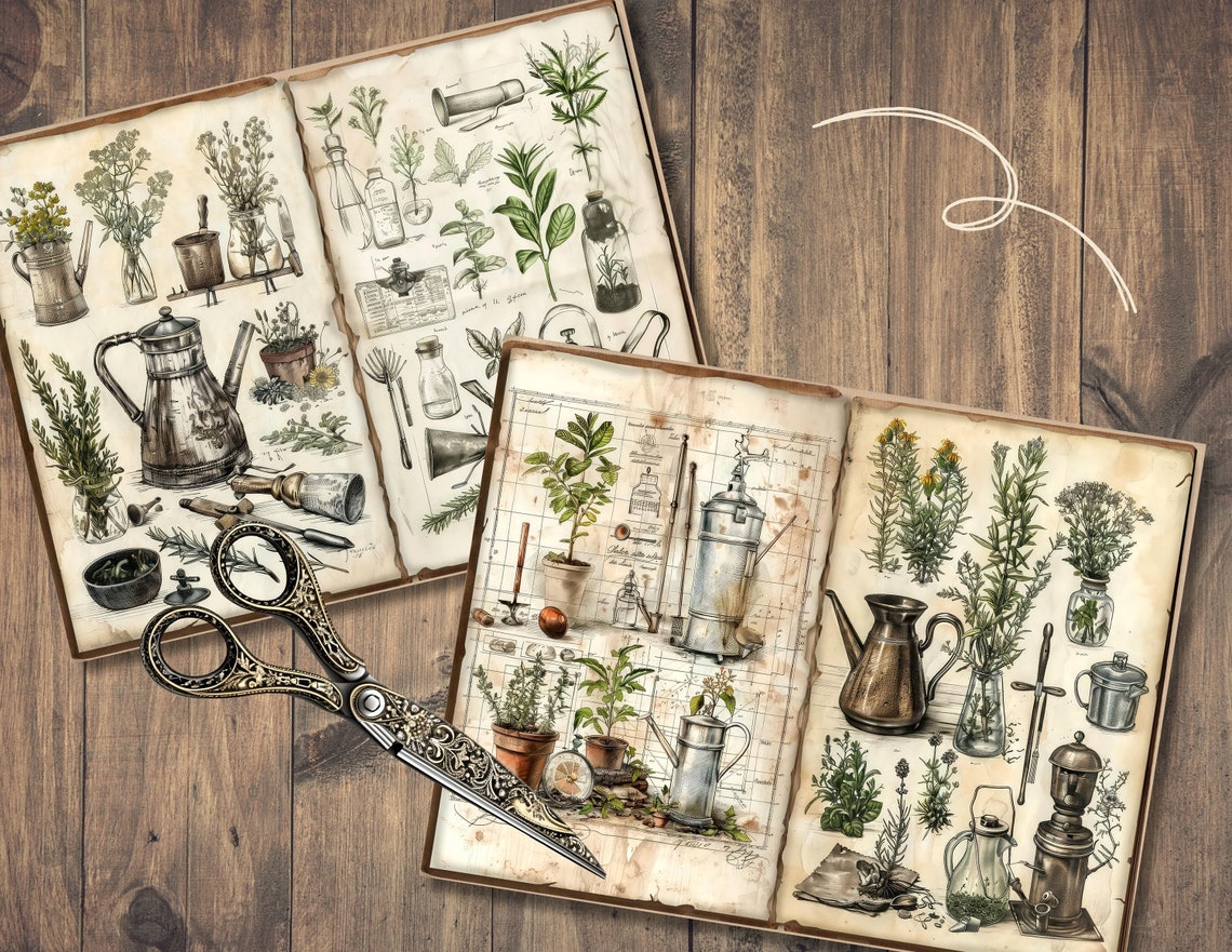 Book of Gardening Junk Journal Pages, Digital Scrapbook Paper Kit ...
