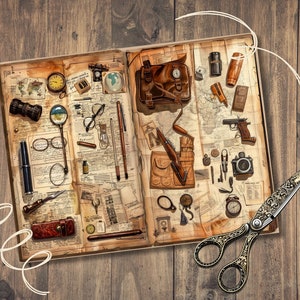 Vintage Detective Junk Journal Pages, Digital Scrapbook Paper Kit ...