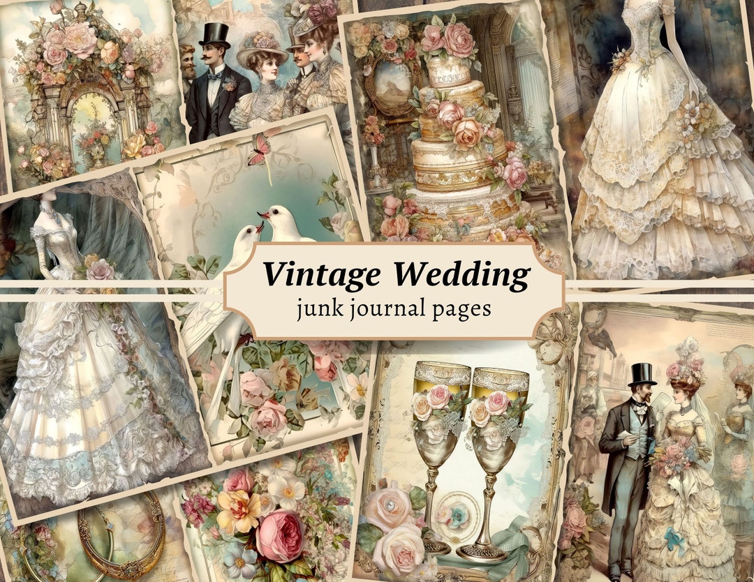 Vintage Wedding Junk Journal Pages, Digital Scrapbook Paper Kit, Bridal ...