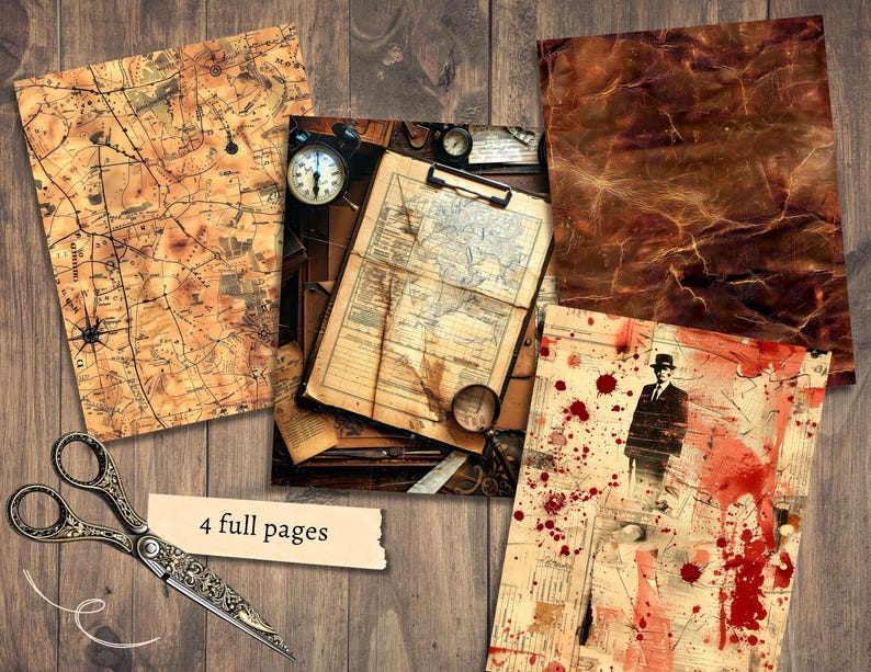 Detective Junk Journal Kit, Digital Scrapbook Paper, Mystery Case File ...