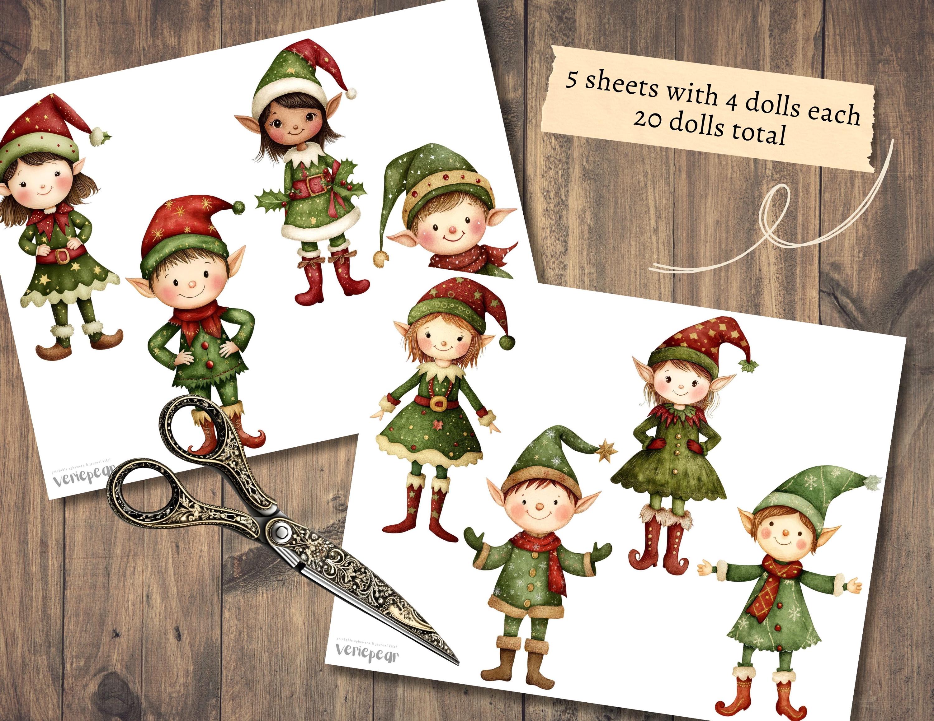 Christmas Elves Paper Dolls, Santa Elf Fussy Cut, Digital Ephemera ...