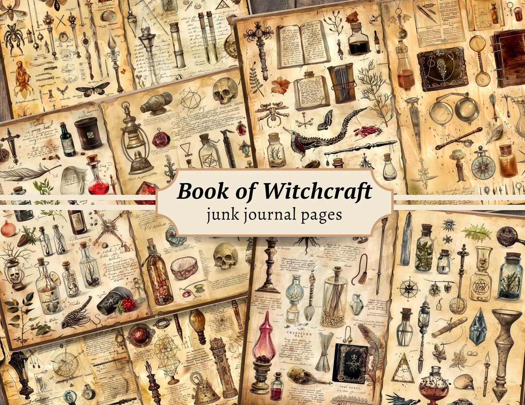 Book of Witchcraft Junk Journal Pages, Digital Scrapbook Paper Kit ...