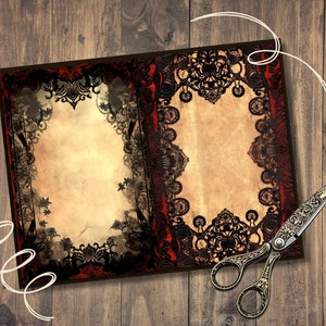 Gothic Red Lace Junk Journal Pages, Digital Scrapbook Paper Kit, Victorian Printable, Grunge ...