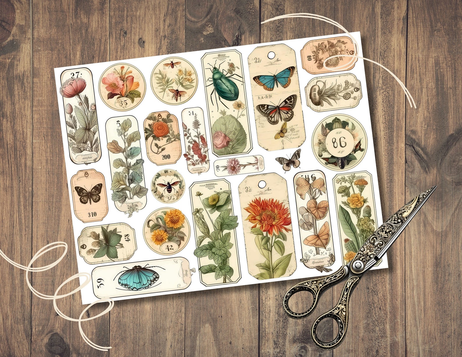 Vintage Botanical Tags & Labels, Printable Junk Journal Embellishments ...