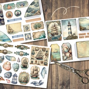 Nautical Junk Journal Kit, Digital Scrapbook Pages, Printable Collage ...