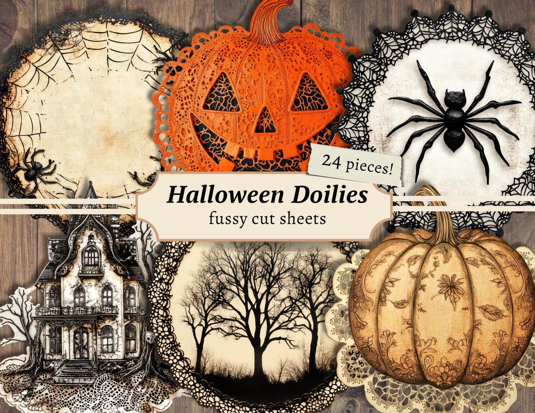 Halloween Lace Doilies Fussy Cuts, Digital Ephemera, Vintage Printable ...