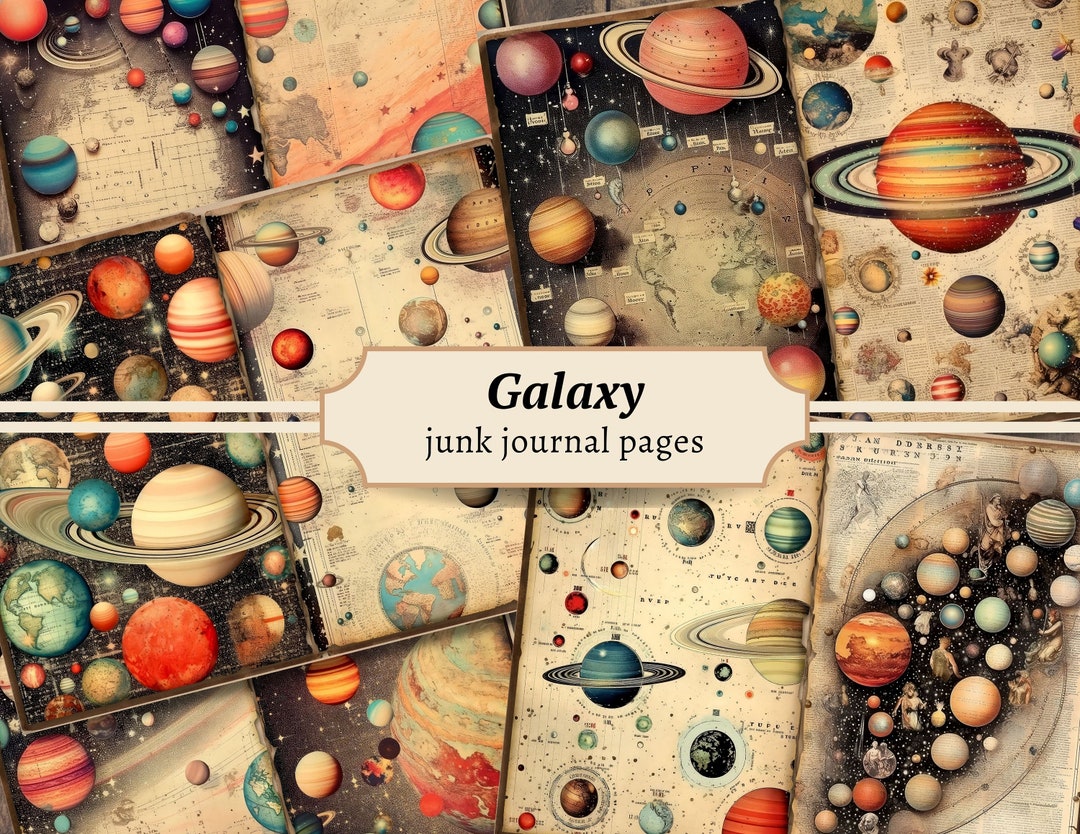 Galaxy Junk Journal Pages, Digital Scrapbook Paper Kit, Celestial ...