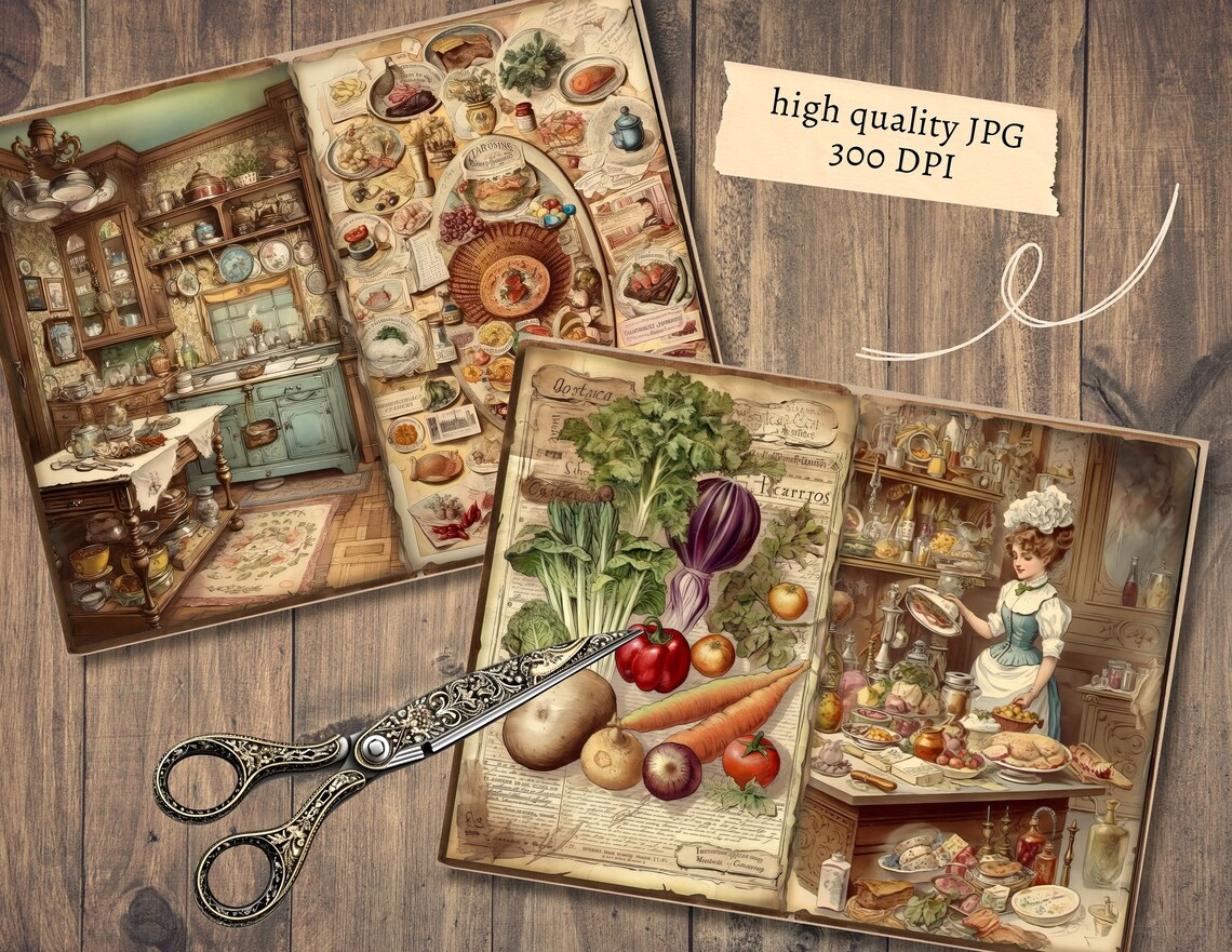 Vintage Cooking Junk Journal Pages, Digital Scrapbook Paper Kit ...