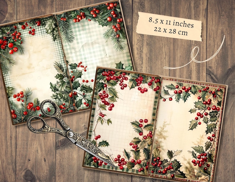 Christmas Gingham Junk Journal Pages, Digital Scrapbook, Decorative ...