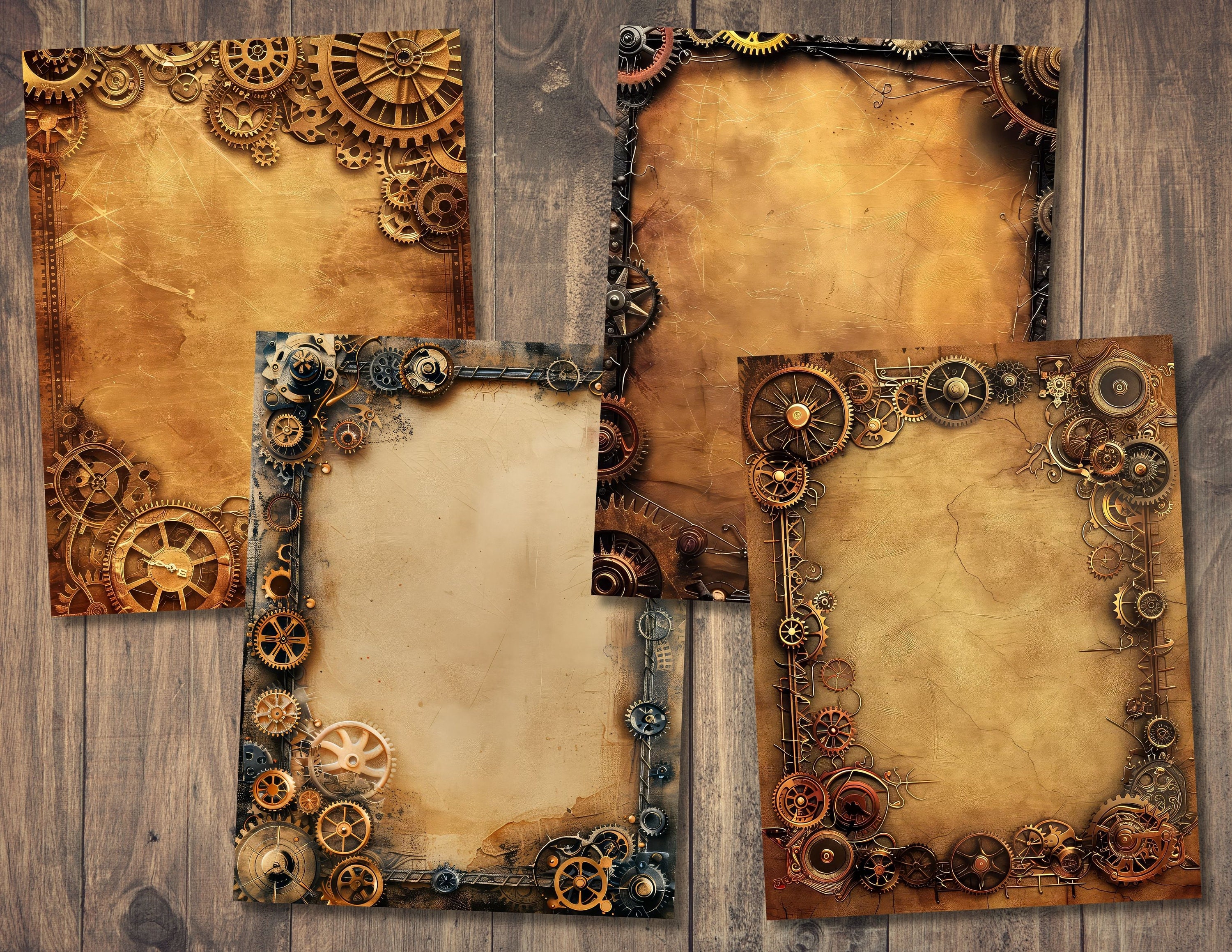 Steampunk Borders Digital Papers, Scrapbook Kit, Industrial Printable ...