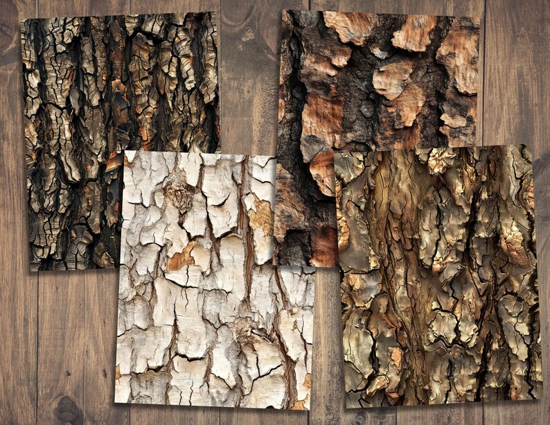 Tree Bark Textures Digital Papers, Scrapbook Kit, Rustic Wooden ...