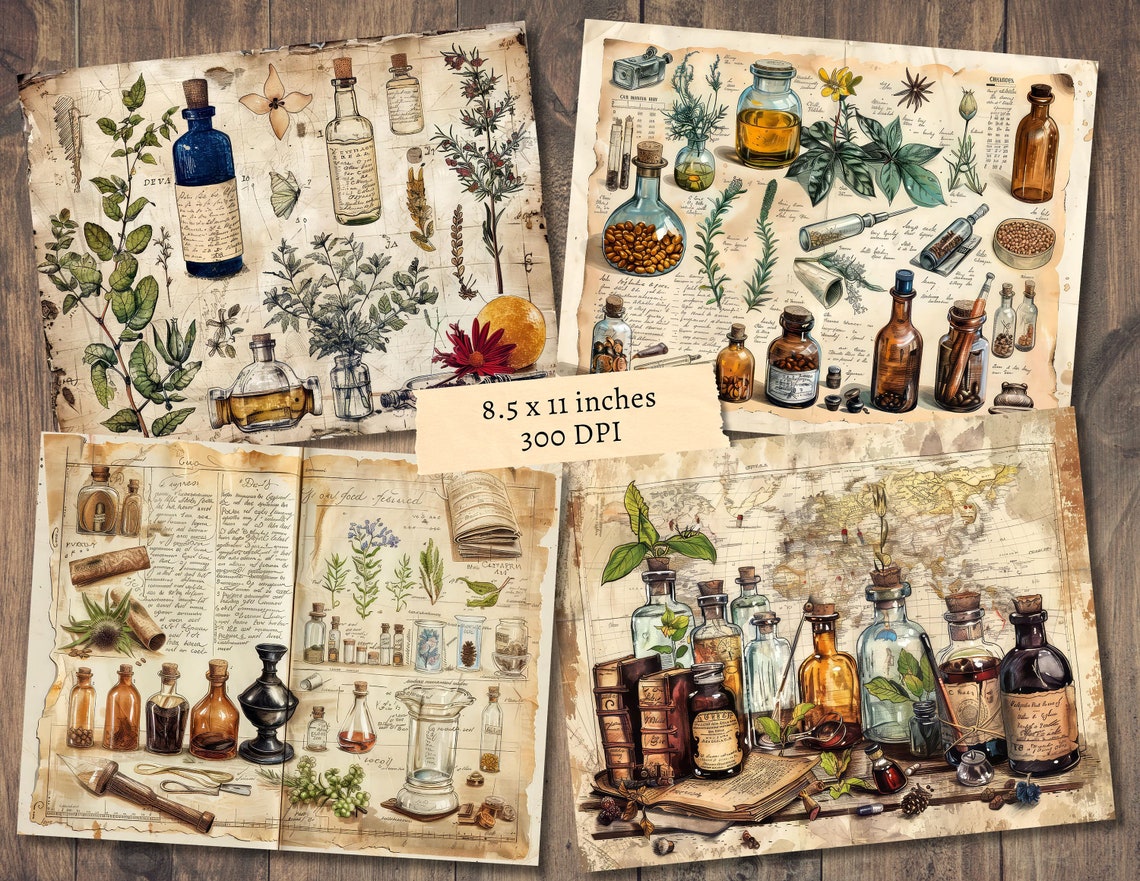 Apothecary Backgrounds, Mystic Potion Junk Journal Pages, Digital ...