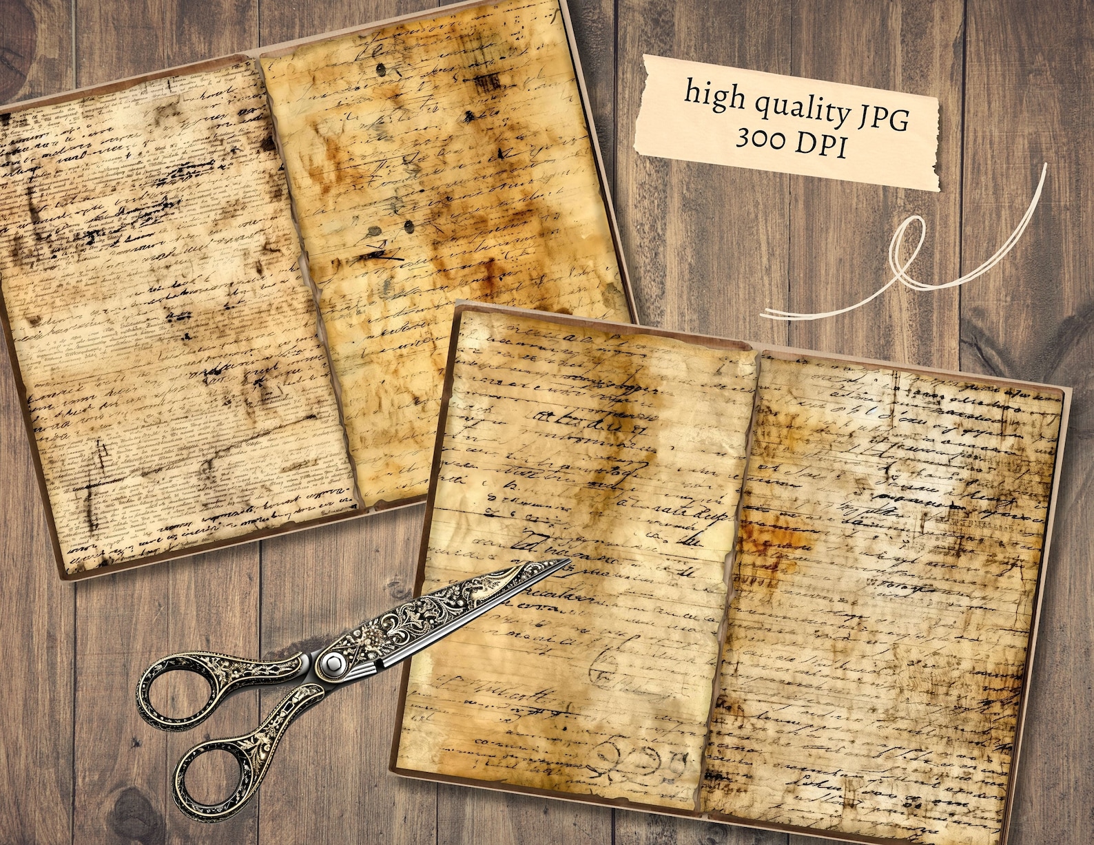 Old Handwriting Junk Journal Pages, Digital Scrapbook Paper Kit ...