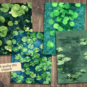 Pond Water Digital Papers, Water Lily Scrapbook Kit, Nature Printable ...