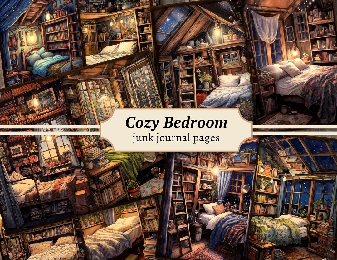 Cozy Bedroom Junk Journal Pages, Digital Scrapbook Paper Kit, Night Sky ...