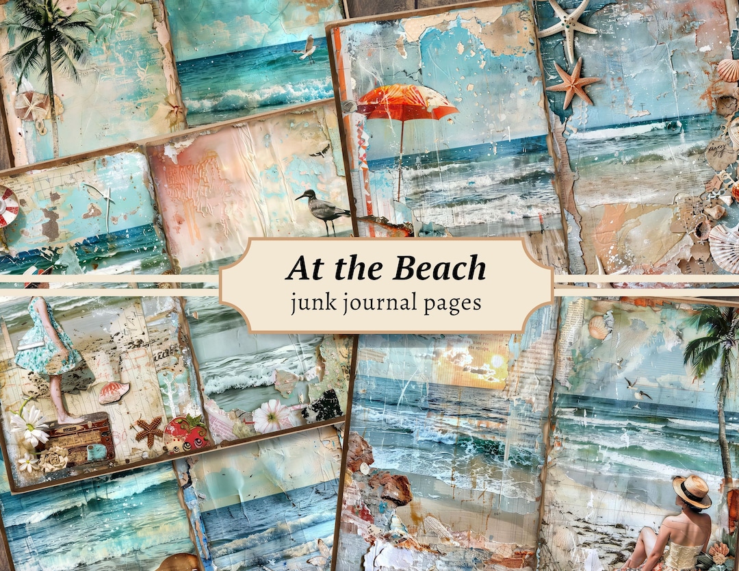 Beach Junk Journal Pages, Digital Scrapbook Paper Kit, Coastal ...
