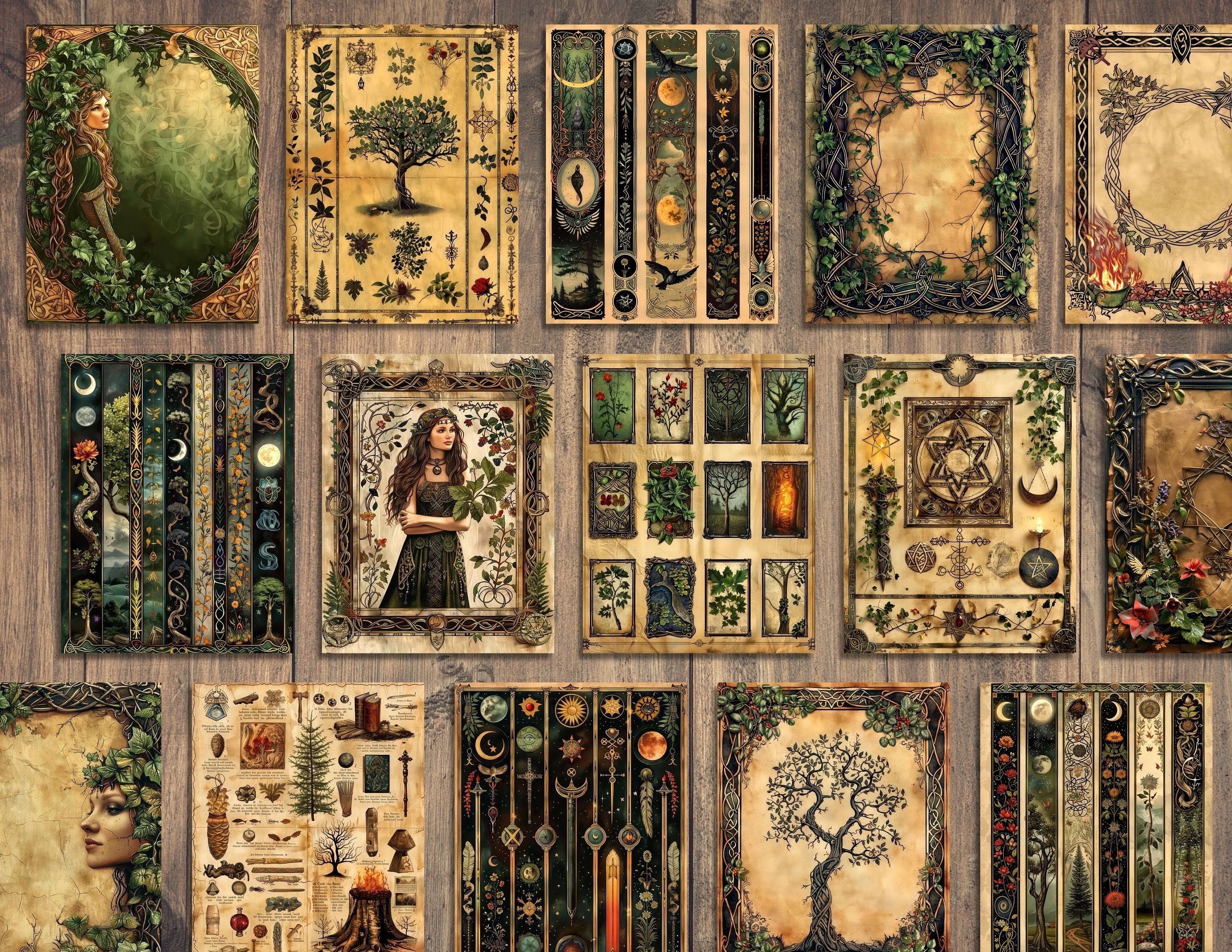 Sacred Pagan Junk Journal Pages, Digital Scrapbook Paper, Green Witch ...