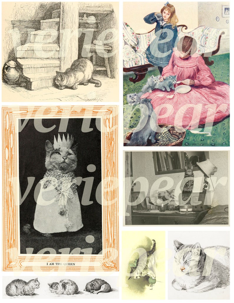 Vintage Cat Ephemera | 45+ Pc | Vol 2 | Kitten Printable, Digital Junk ...