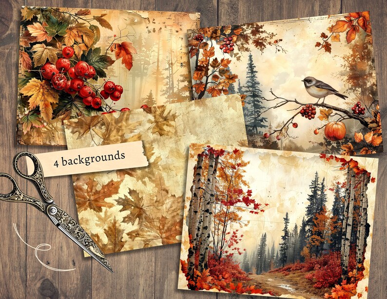 Autumn Junk Journal Kit, Digital Scrapbook Paper, Fall Printable ...