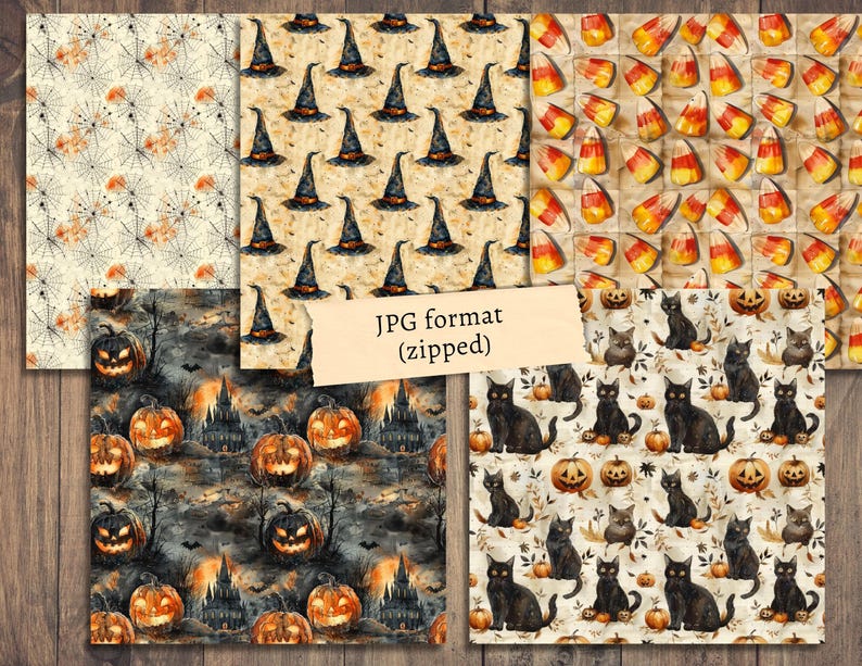 Vintage Halloween Digital Papers, Scrapbook Backgrounds, Spooky ...