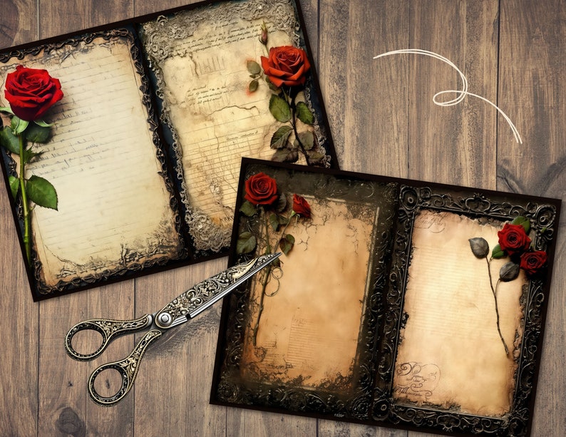 Gothic Rose Junk Journal Pages, Dark Red Scrapbook Paper Kit, Digital ...