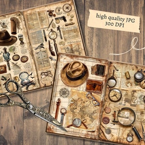 Vintage Detective Junk Journal Pages, Digital Scrapbook Paper Kit ...