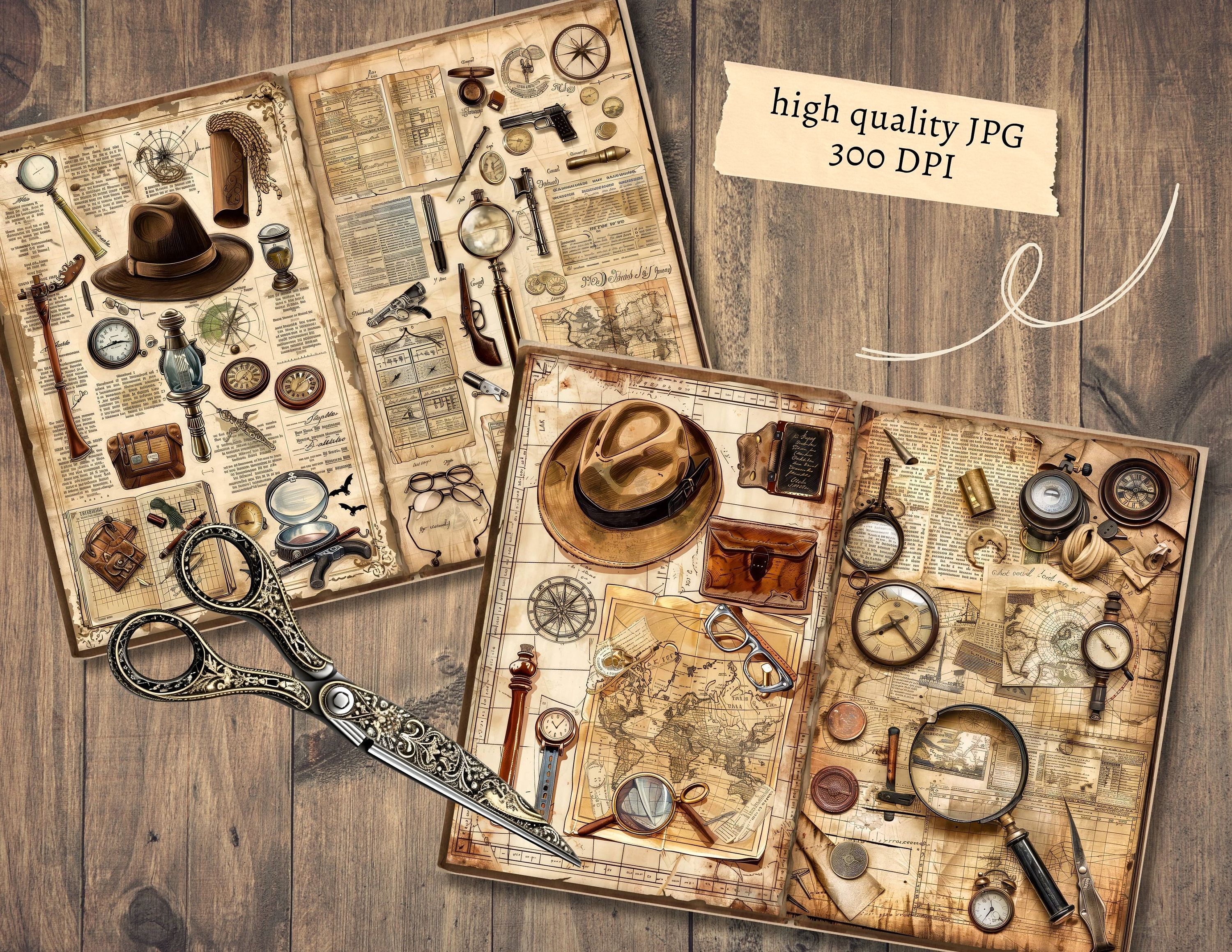 Vintage Detective Junk Journal Pages, Digital Scrapbook Paper Kit ...