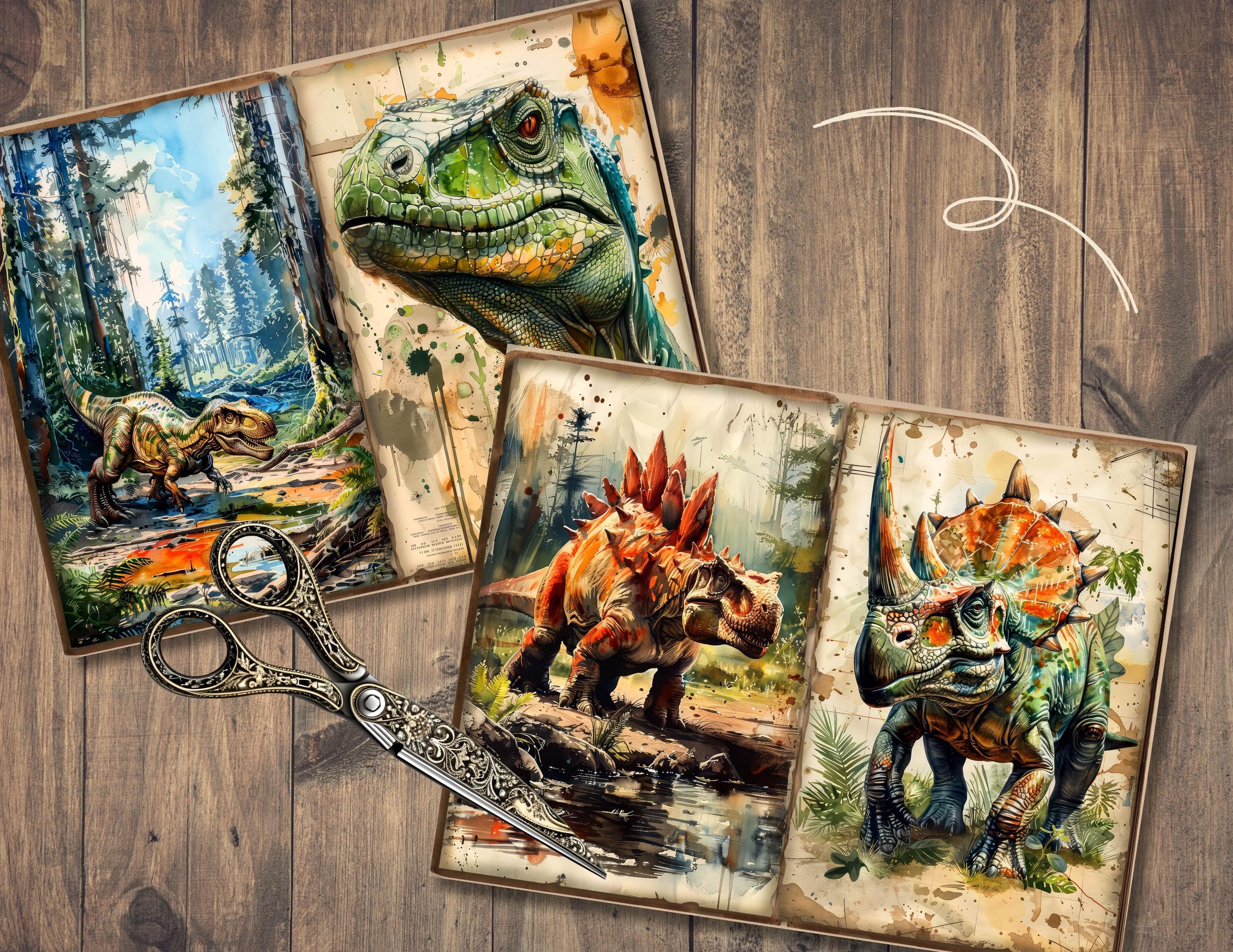 Dinosaurs Junk Journal Pages, Digital Scrapbook Paper Kit, Prehistoric ...