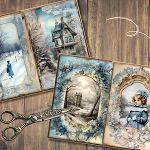 Winter Scenes Junk Journal Pages, Digital Scrapbook Paper Kit, Snowy ...