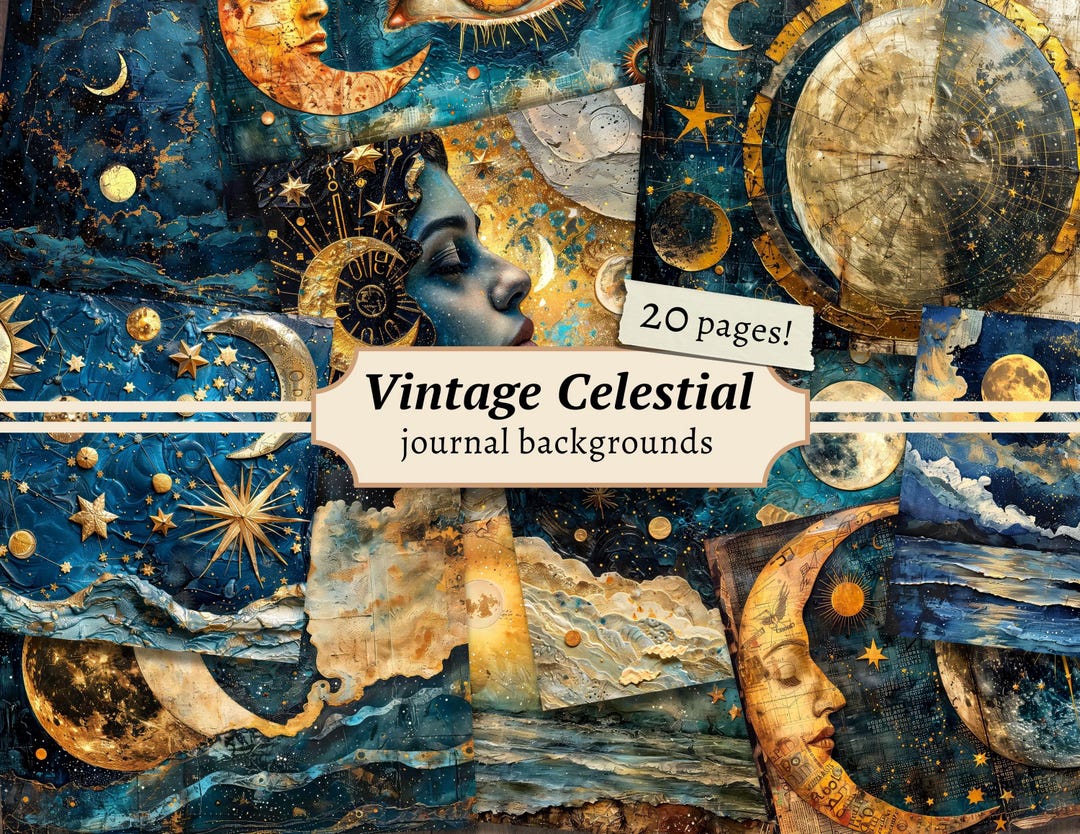 Celestial Backgrounds, Galaxy Junk Journal Page, Digital Scrapbook ...