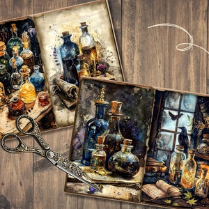 Mystic Potion Junk Journal Pages, Digital Scrapbook Paper Kit, Alchemy ...