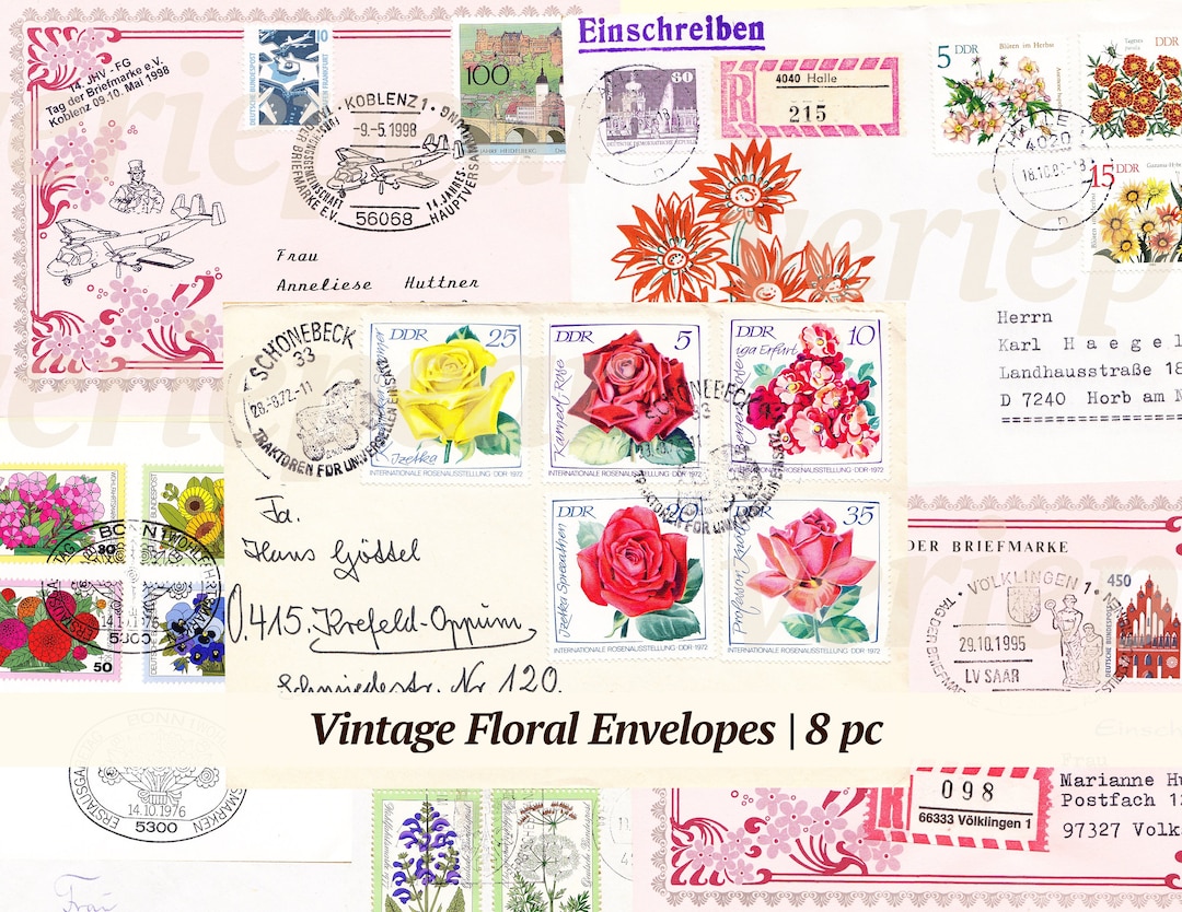 Vintage Floral Envelopes Digikit | 8x | Digital Printable Flower ...