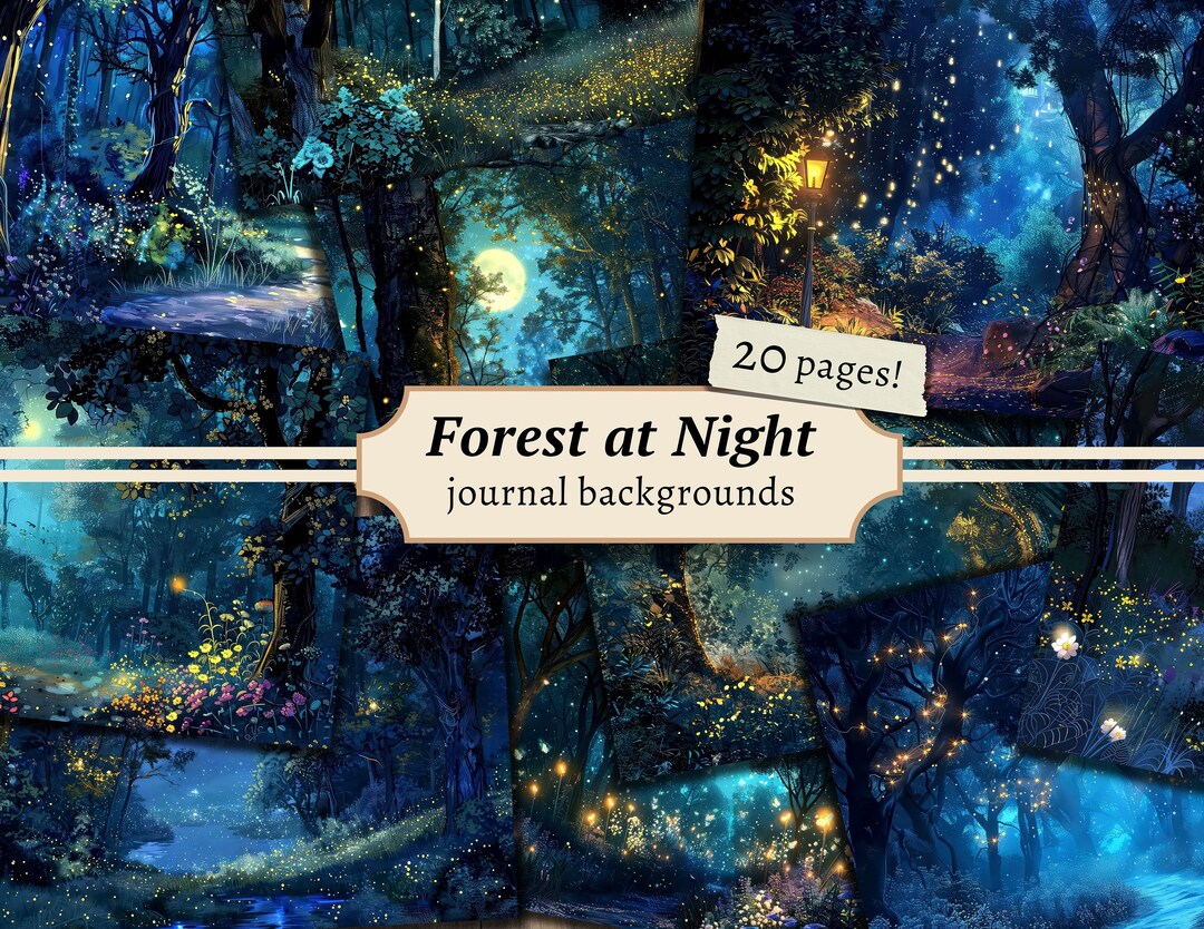 Forest at Night Backgrounds, Nature Junk Journal Pages, Digital ...