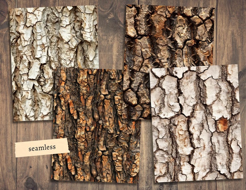 Tree Bark Textures Digital Papers, Scrapbook Kit, Rustic Wooden ...