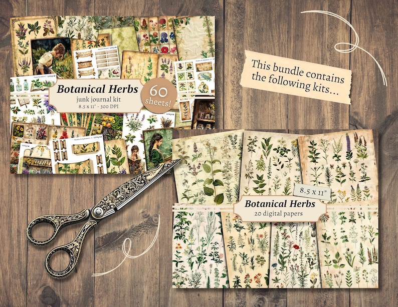 Botanical Herbs Junk Journal Mega Bundle, Digital Scrapbook Paper Kit ...