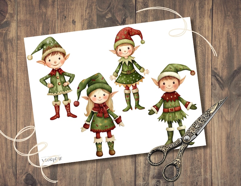 Christmas Elves Paper Dolls, Santa Elf Fussy Cut, Digital Ephemera ...