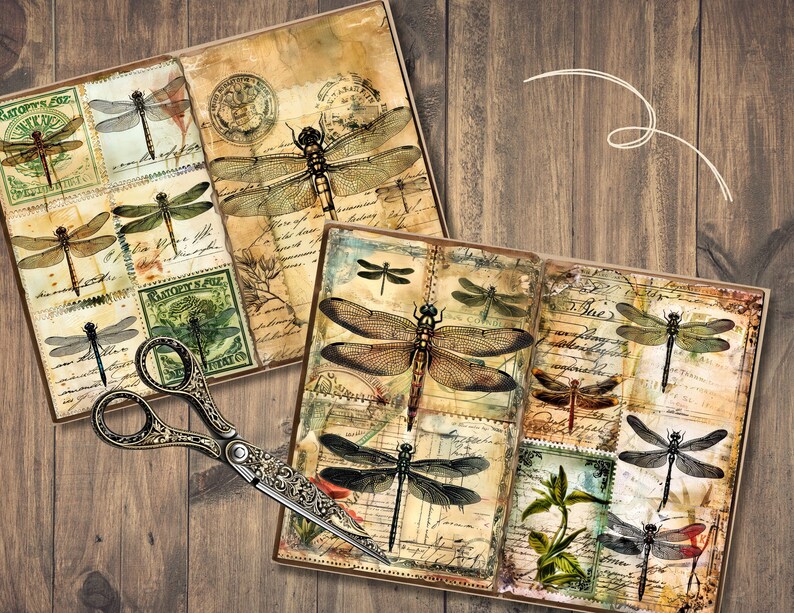 Dragonfly Junk Journal Pages, Digital Scrapbook Paper Kit, Dragonfly ...