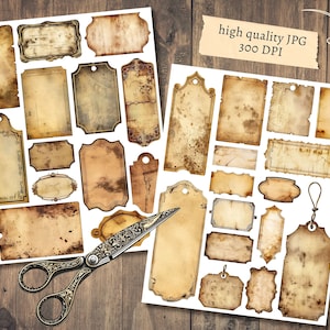 Vintage Blank Tags & Labels, Printable Junk Journal Embellishment ...