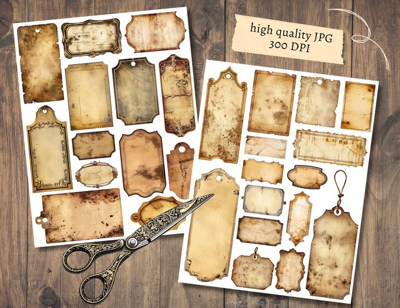 Vintage Blank Tags & Labels, Printable Junk Journal Embellishment ...