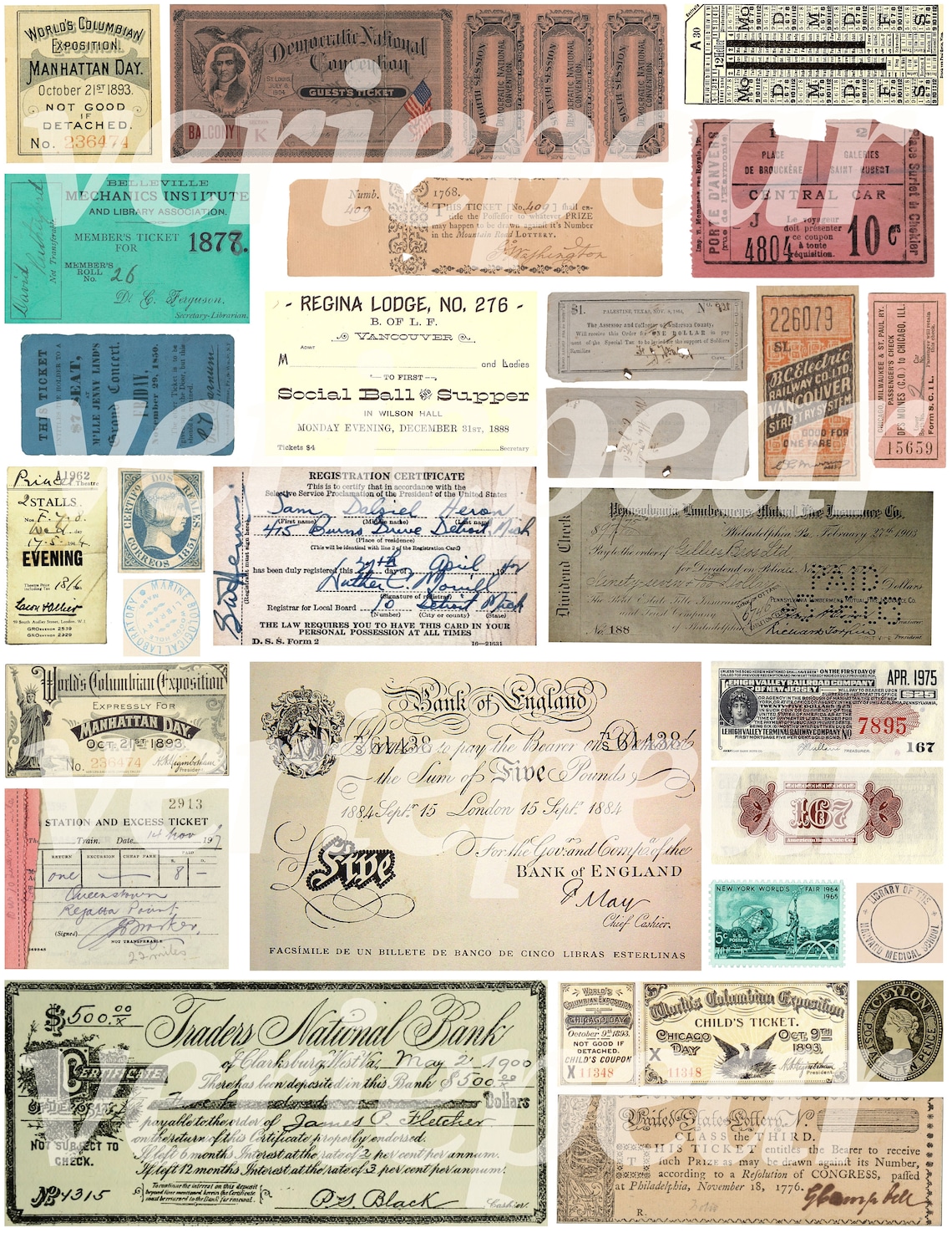 Vintage Ticket Ephemera | 100+ Pc | Old Documents, Printable Stamps ...