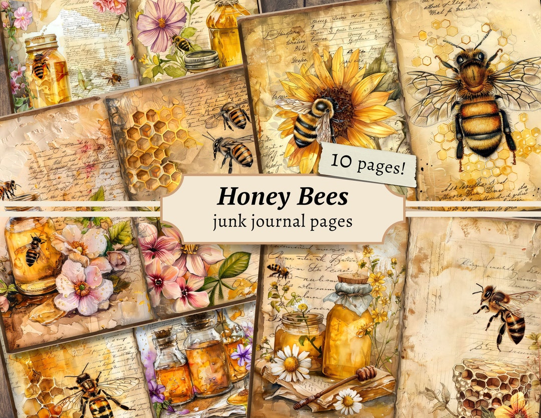 Honey Bee Junk Journal Pages, Digital Scrapbook Paper, Floral Bees ...