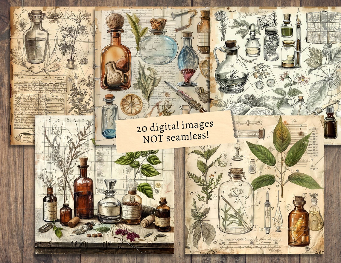 Apothecary Digital Papers, Mystic Potion Junk Journal Pages, Scrapbook ...